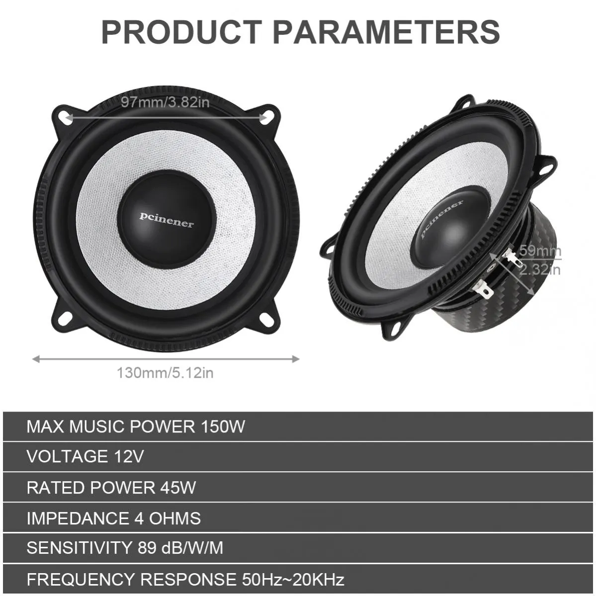 5 Inch Car Component Speaker System, 13cm 150W Vehicle Door Auto Audio ...