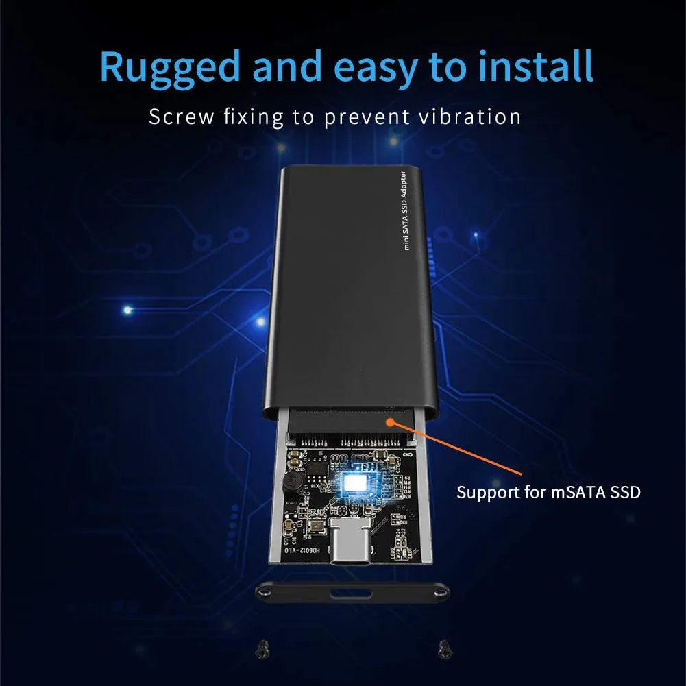 Mini SATA SSD To USB 3.1 Type C Enclosure Aluminum Portable Solid State ...