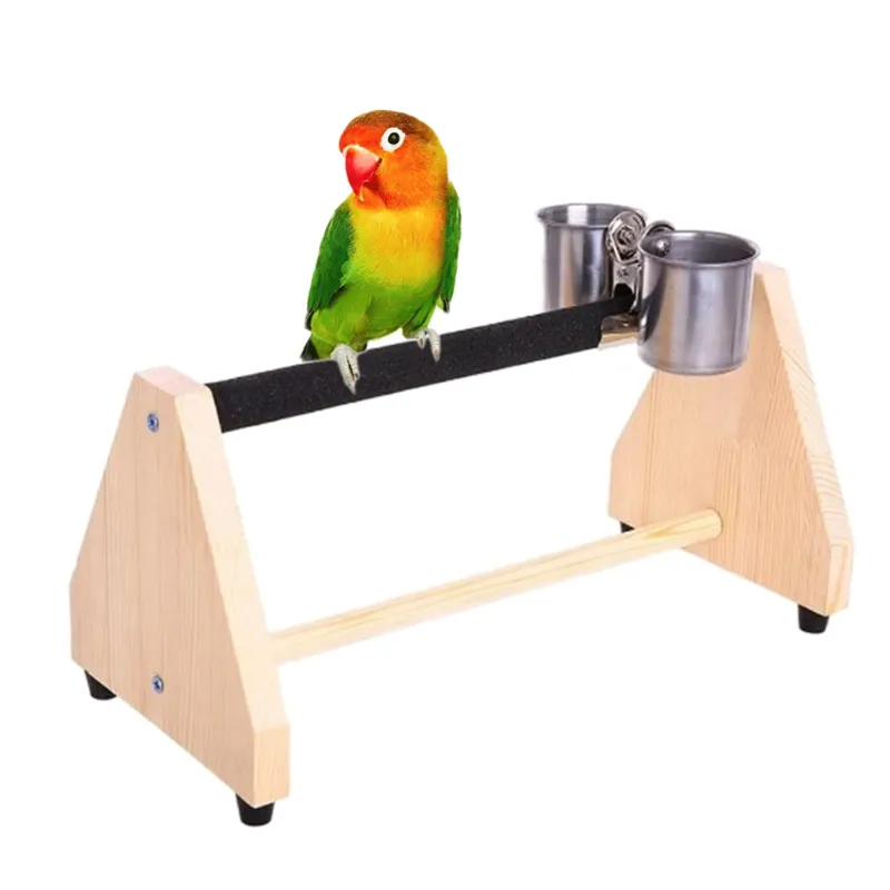 Wooden Parrot Play the perch Table with Feeder, Dish, and Cup