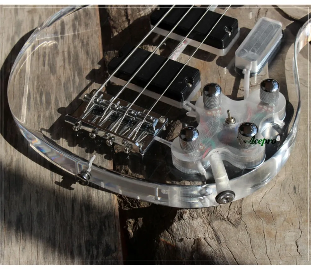 4-String LED Light Acrylic Electric Bass Guitar with Colorful LEDs ...