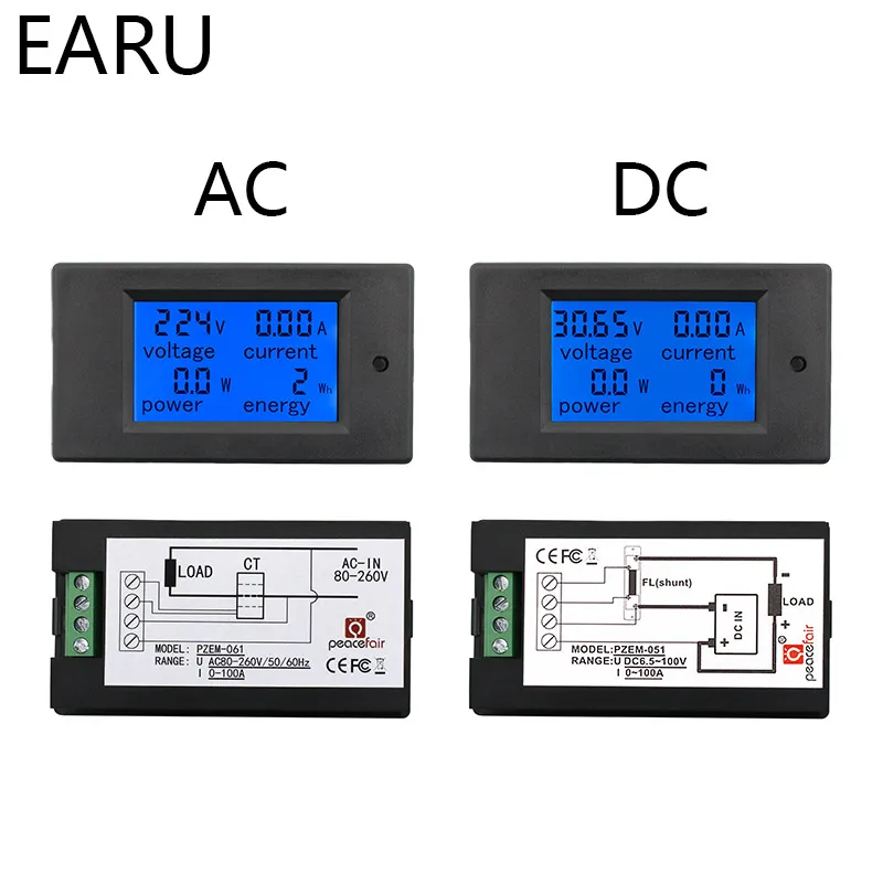 Digital Voltmeter Ammeter - AC 80-260V DC 6.5-100V LED Power Meter, 20A ...