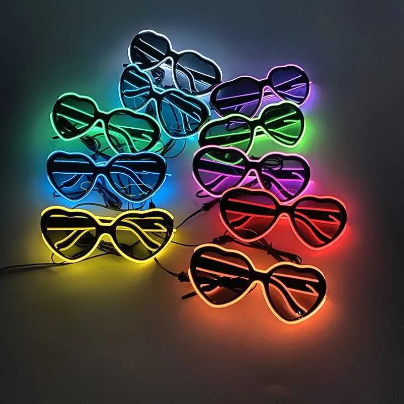 DHgate LED Rave Sunglasses Heart Shape Decorative Glasses Glowing Neon Light Sunglasses for Nightclub DJ Dance Music Performance Toys Gifts