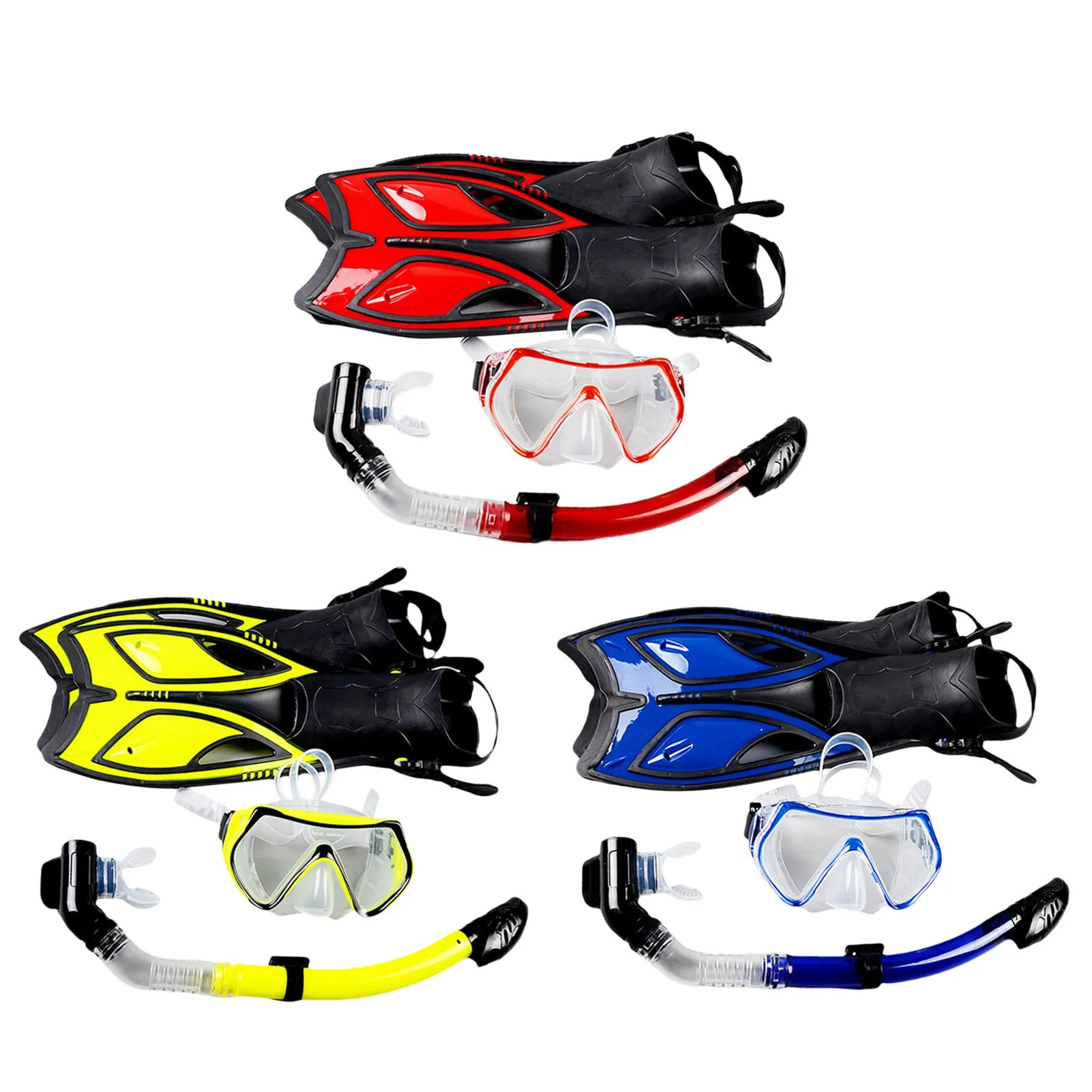 Snorkeling Sets: Adult Diving Kit with Big Frame Tempered Glass Goggles ...