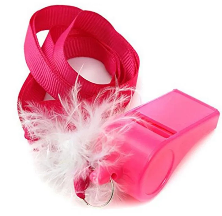 Pink Fluffy Feather Whistle Blowing Fun Whistle Necklace Hen Party ...