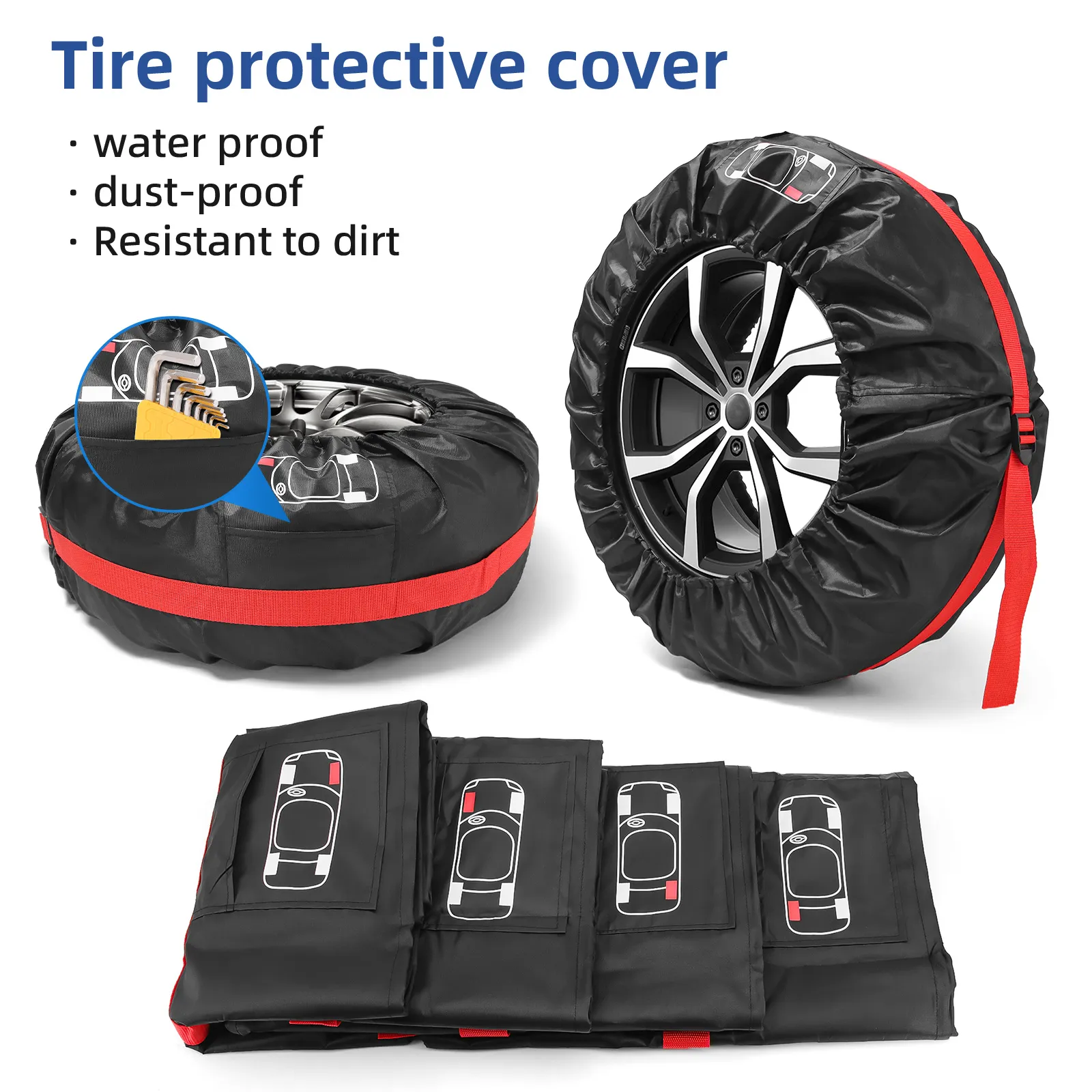 4-Pack Universal Polyester Car Tire Covers - Dustproof Spare Tyre ...