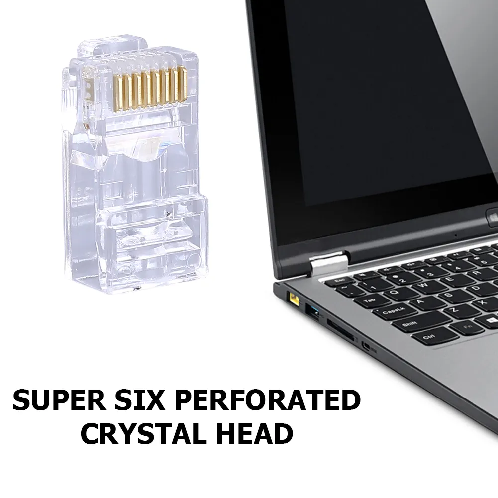 100-Pack Cat6 Connector Plugs, RJ45 Network Ethernet Unshielded Modular ...