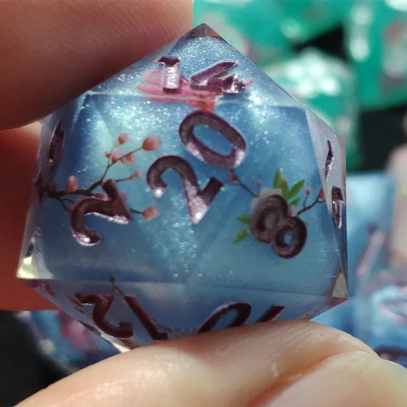 Layered Stickers Dice Set - 7 Resin Polyhedral Dice with Dice Box for ...
