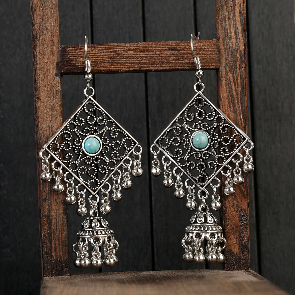 Ethnischer Vintage Square Jhumka Ohrringe Silber Quasten Baumeln Ohrringe Mit Turkis Fur Frauen Indischer Schmuck Von 5 4 DHgate