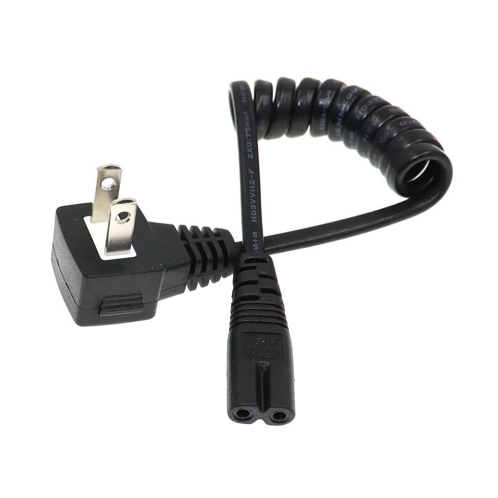 US Nema 1-15P to IEC320 C7 Female AC Short Portable Cord, PU Spring ...