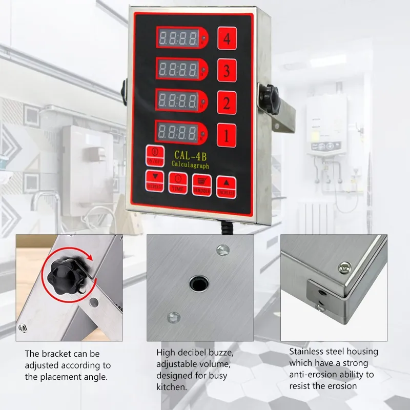 4-Channel Restaurant Kitchen Timer Countdown Loud Alarm Cooking ...