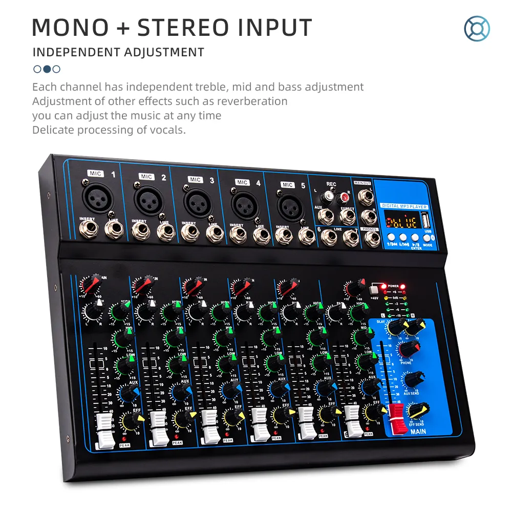 DHgate.com:7-Channel Audio Mixer: Bluetooth, USB, Reverb, Karaoke, PC ...