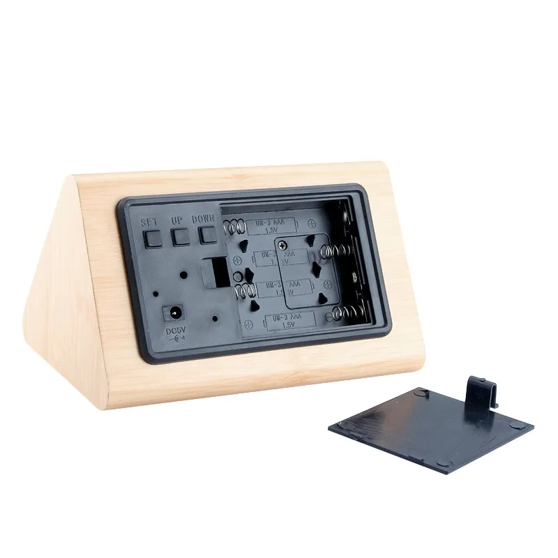 Triangle Tongue And Groove Wood LED Alarm Clock With Voice And Sound ...