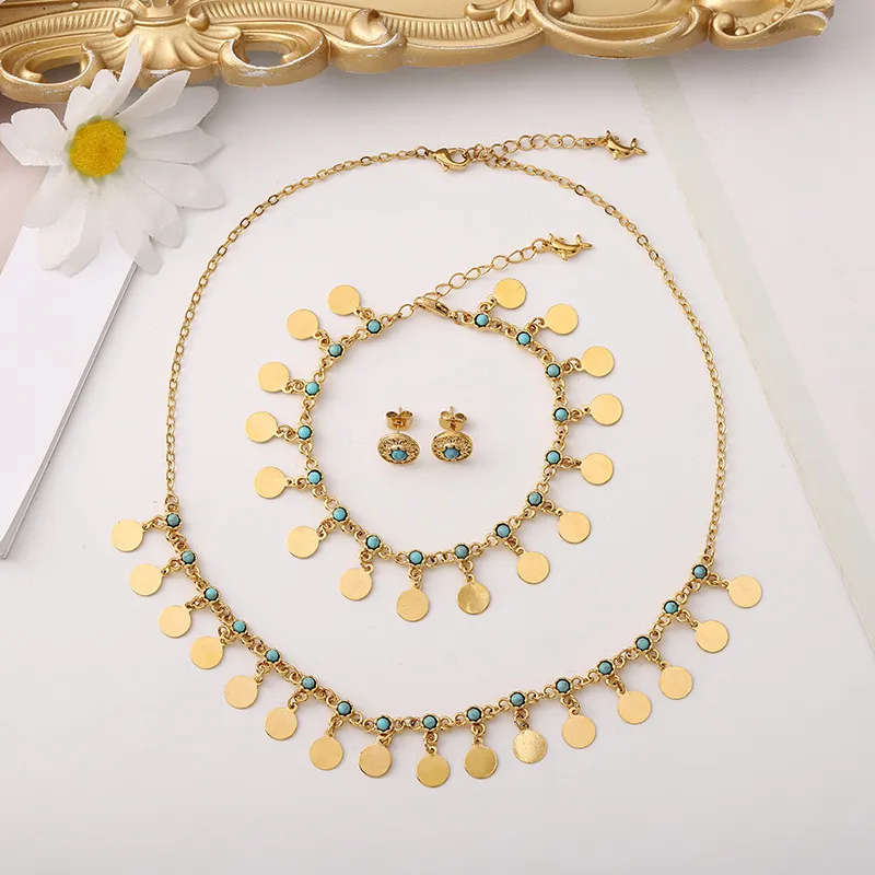 Gold-Plated Turkish Jewelry Set with Blue Natural Stone Inlaid ...