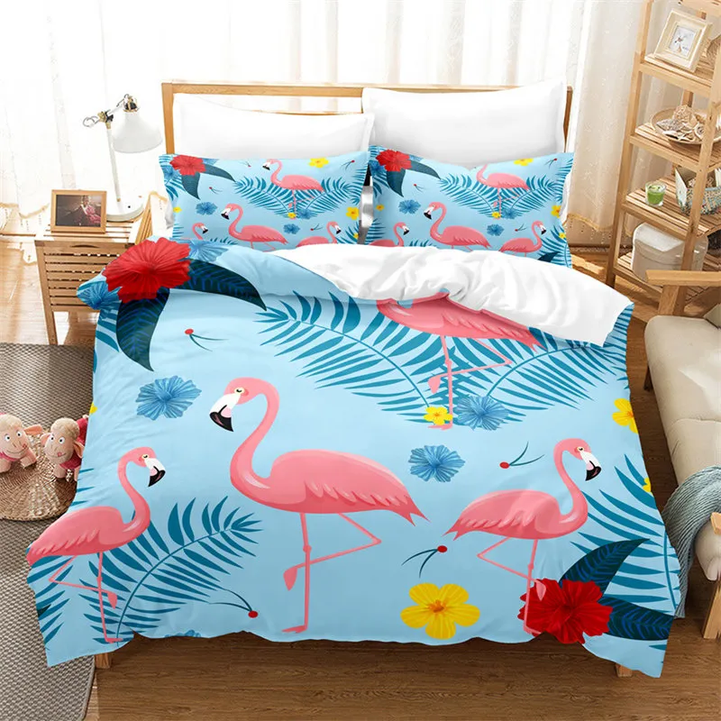 DHgate.com:Green Palm Leaves Flamingo Bedding Set - Tropical Exotic ...
