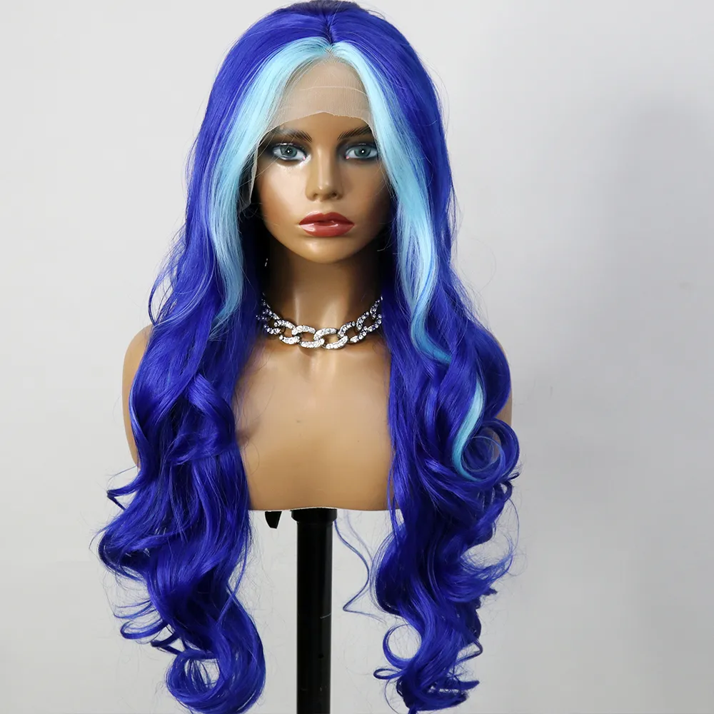Highlight Blue Synthetic Wig 30 Inch Loose Wave Lace... From Ddmydec ...