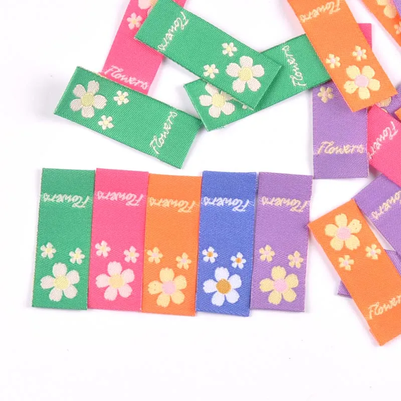 Handmade Mixed Flower Pattern Woven white labels for Clothing, Scarves ...