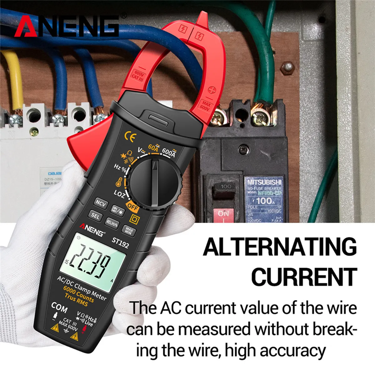 ANENG ST192 Clamp Meter - 600A AC/DC, 6000 Counts Auto-Ranging ...