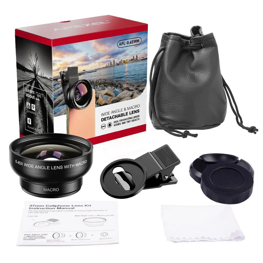 DHgate.com:APEXEL 2 in 1 Phone Camera Lens kit 0.45x Wide Angle & 12.5x Macro Lens HD Camera ...