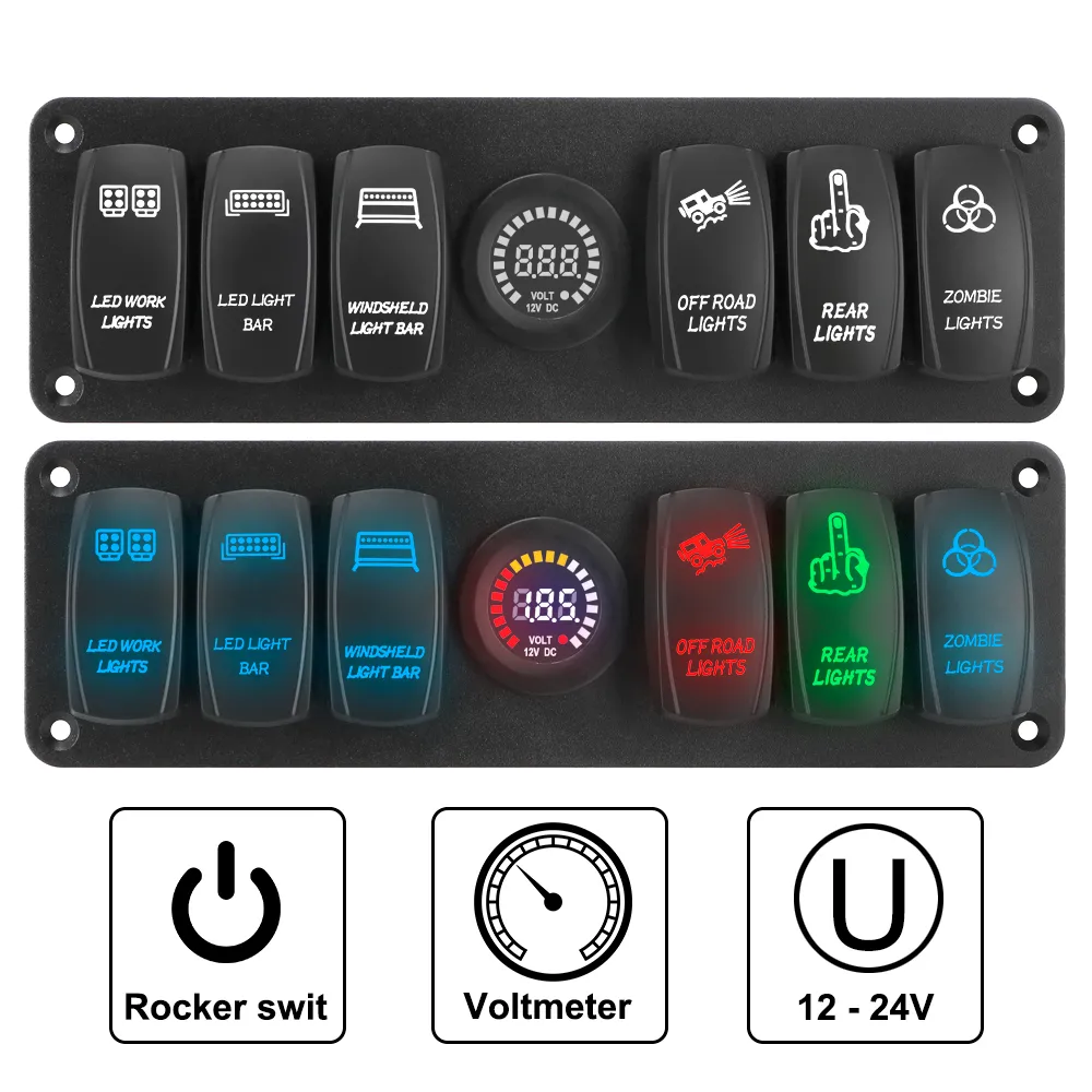 24V 12V 6 Gang Car Light Toggle Switch Panel With Voltmeter RV Truck ...