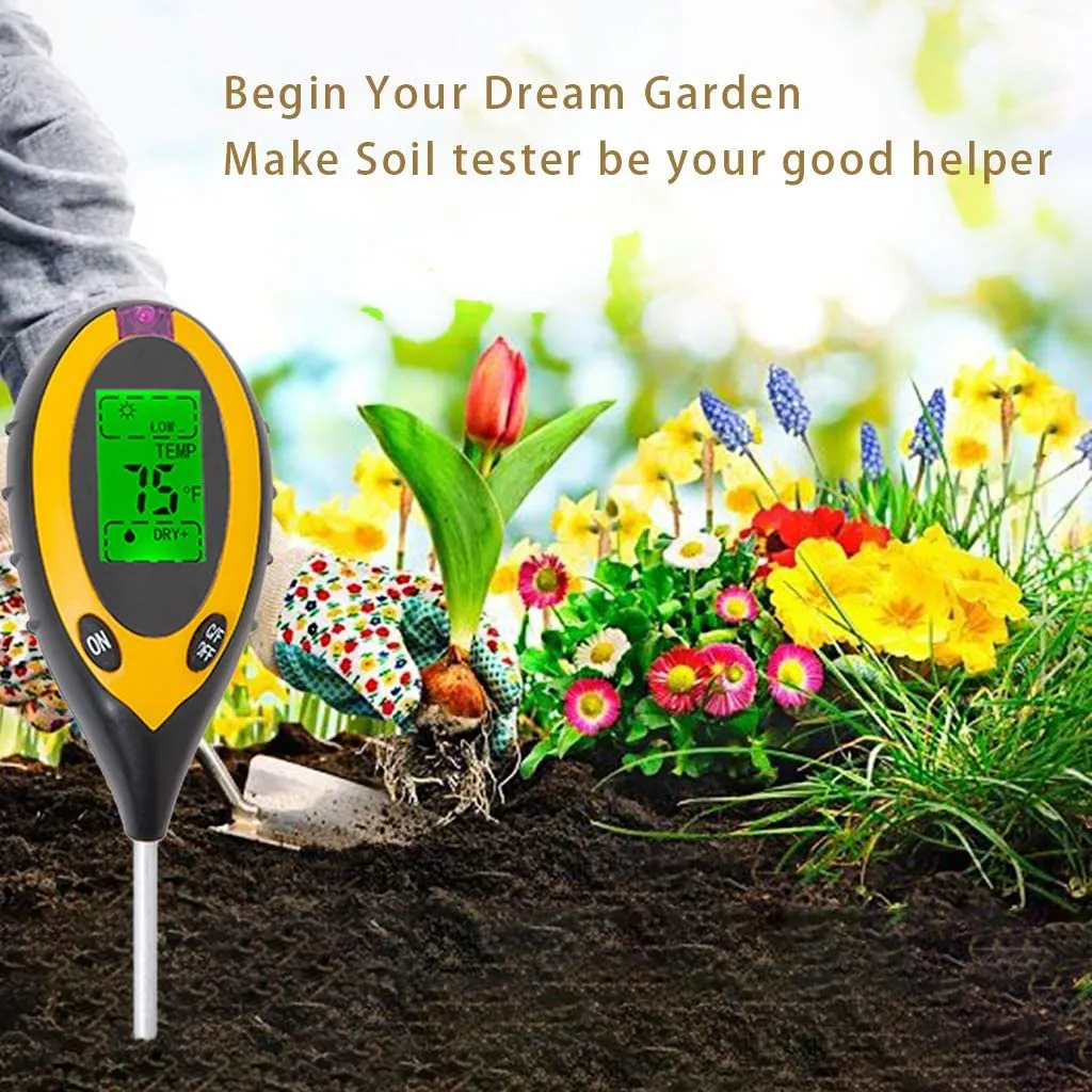 Plant Moisture Meter 4 In 1 Digital Soil Tester: PH, Moisture ...