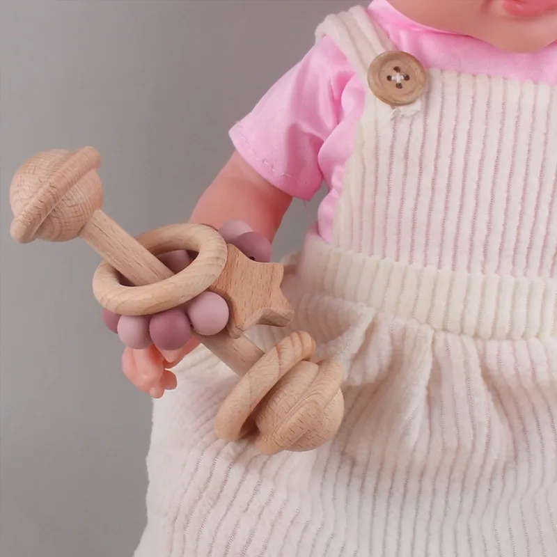 DHgate.com:Wooden Teether Rattle: Natural Baby Handshake Bells with ...