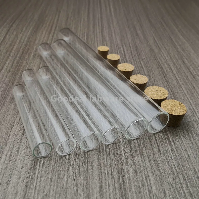 50 Clear Glass Test Tubes with Cork Stoppers - 12-18mm DIA - Premium ...