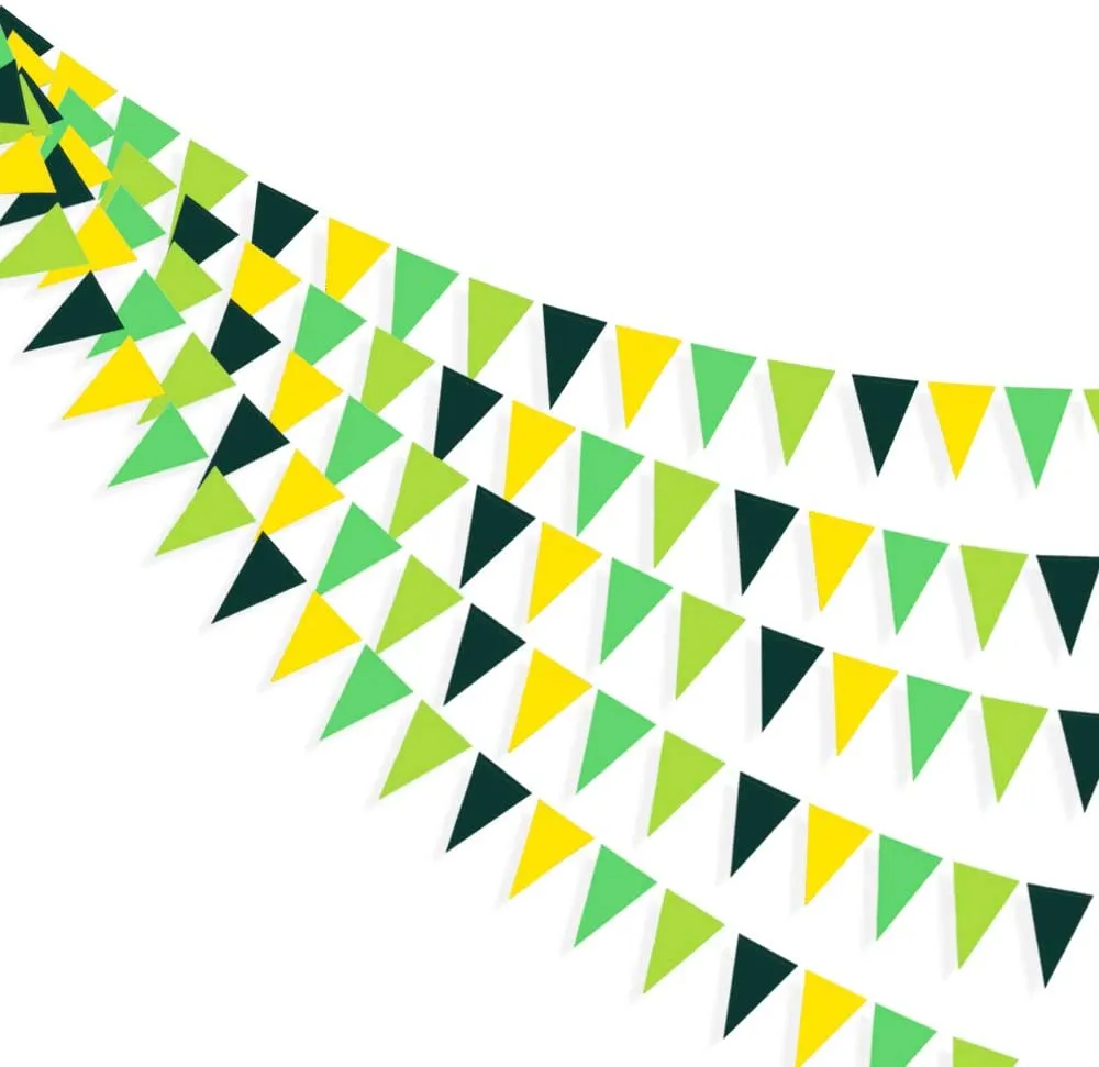 Spring Yellow Green Tea Party Decorations, Hanging Paper Triangle Flag ...