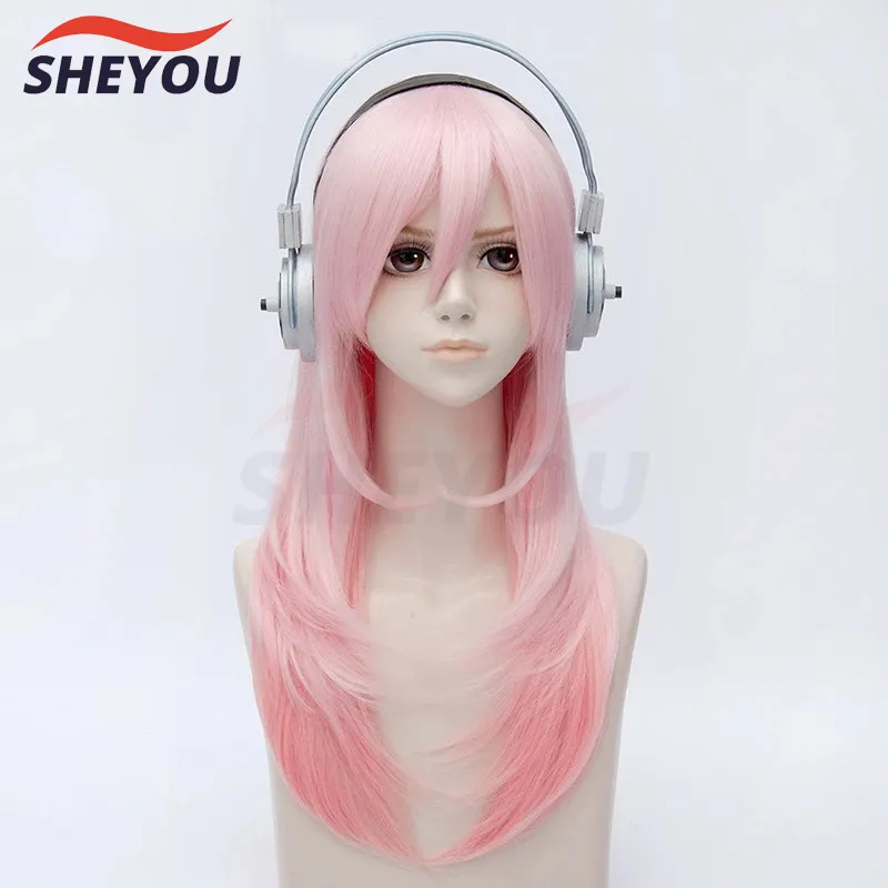 Super Sonico Supersonico 60cm Pink Ombre Hair Cosplay Yae Miko Cosplay Set With Heat Resistant ...