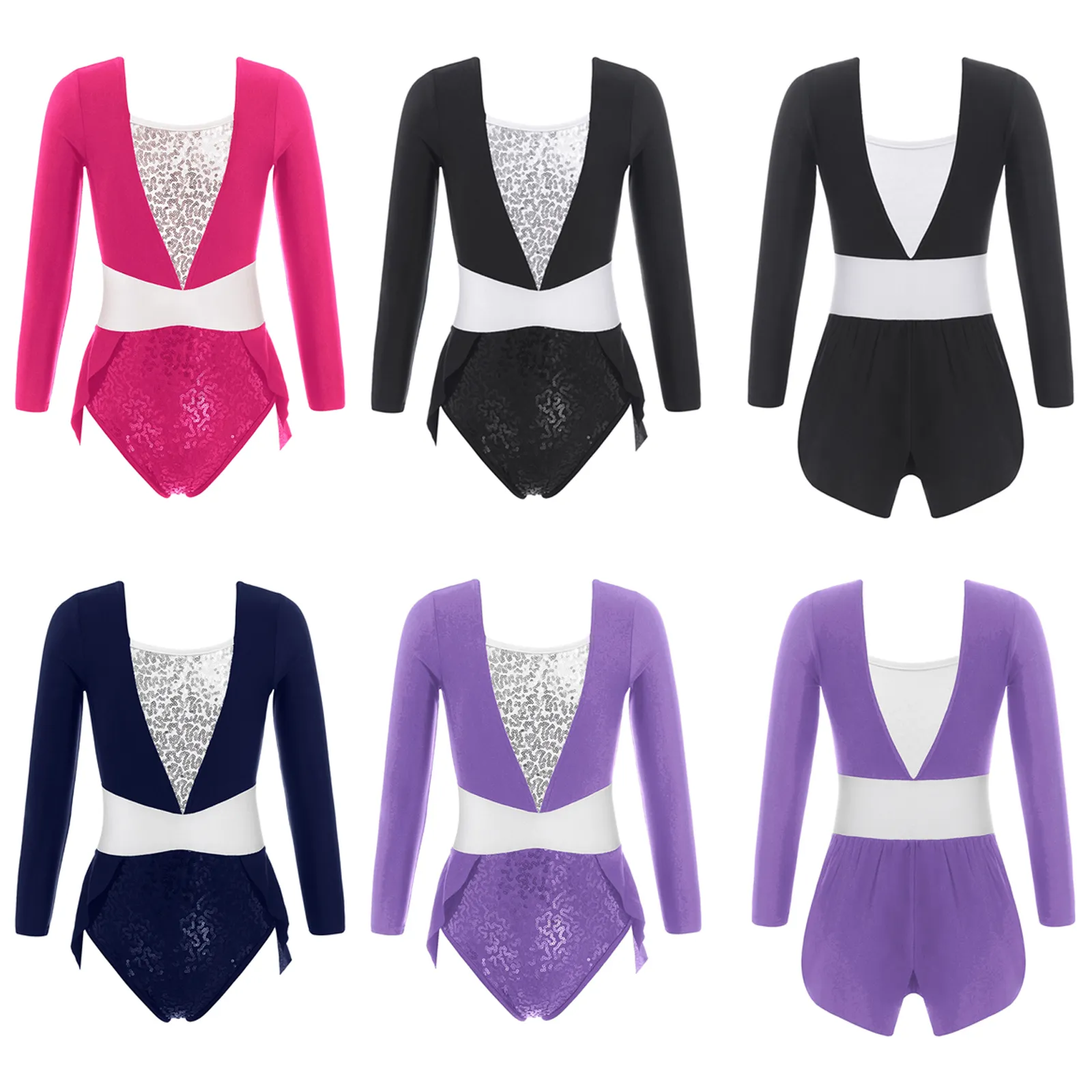 Shimmery Dance Leotards for Girls - Long Sleeve Sequins Ballet Yoga ...