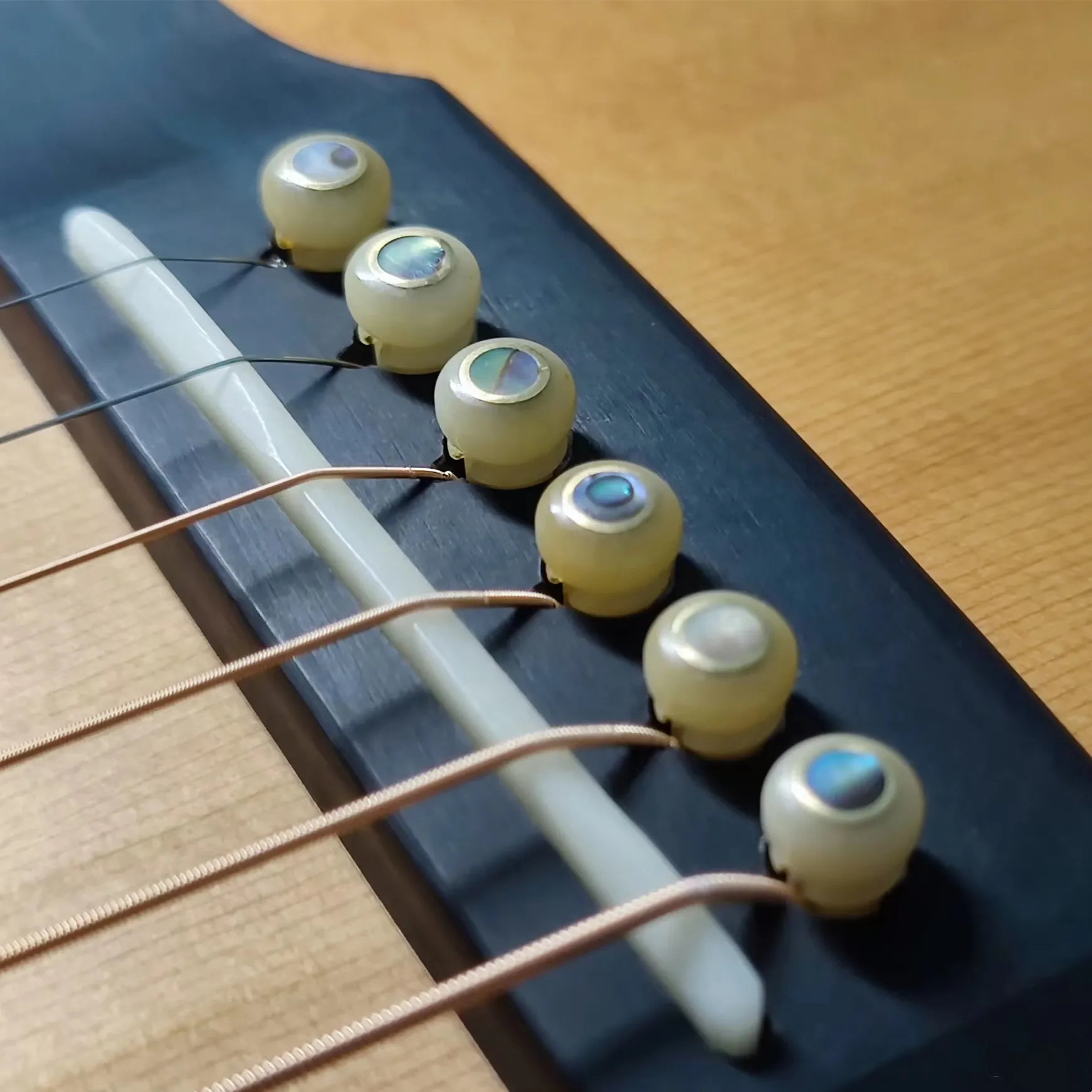 6x Guitar Saddle Nut Bridge Pins Set, Unbleached Bone With Green ...