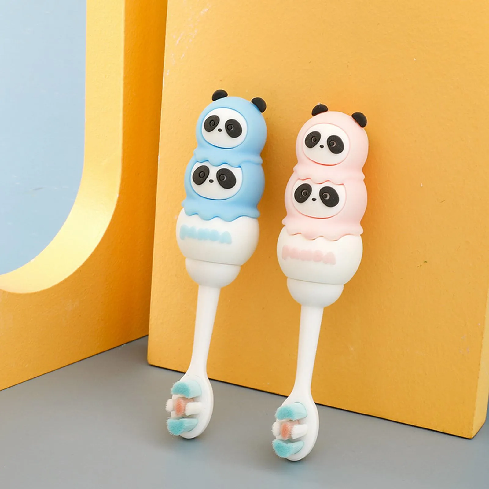 Cute Panda Handle Kids' Soft Bristles Animal Cute Toothbrush Silicone ...