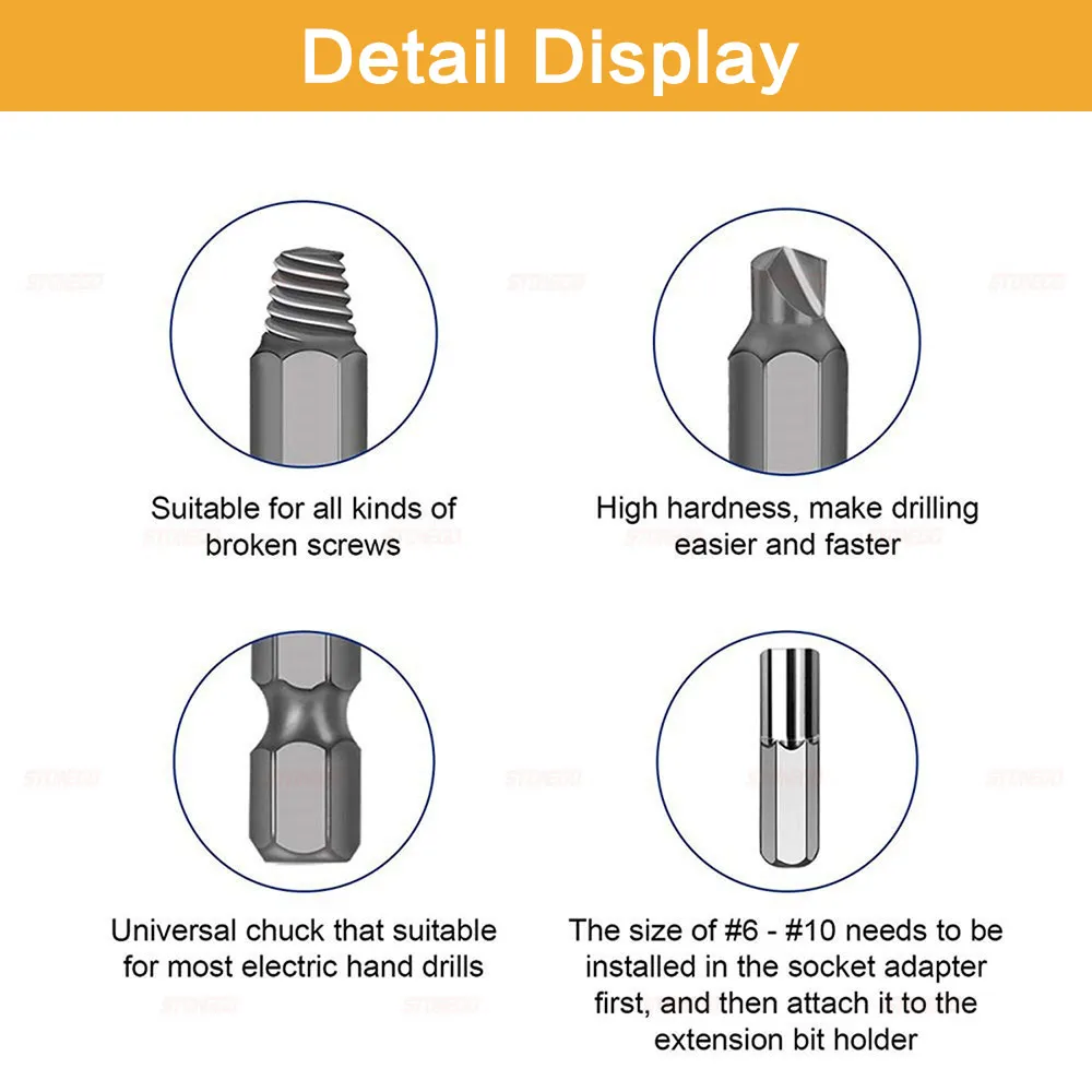 Damaged Screw Extractor Set High Speed Steel Broken Bolt Remover Kit ...