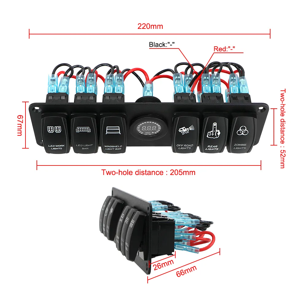 24V 12V 6 Gang Car Light Toggle Switch Panel With Voltmeter RV Truck ...