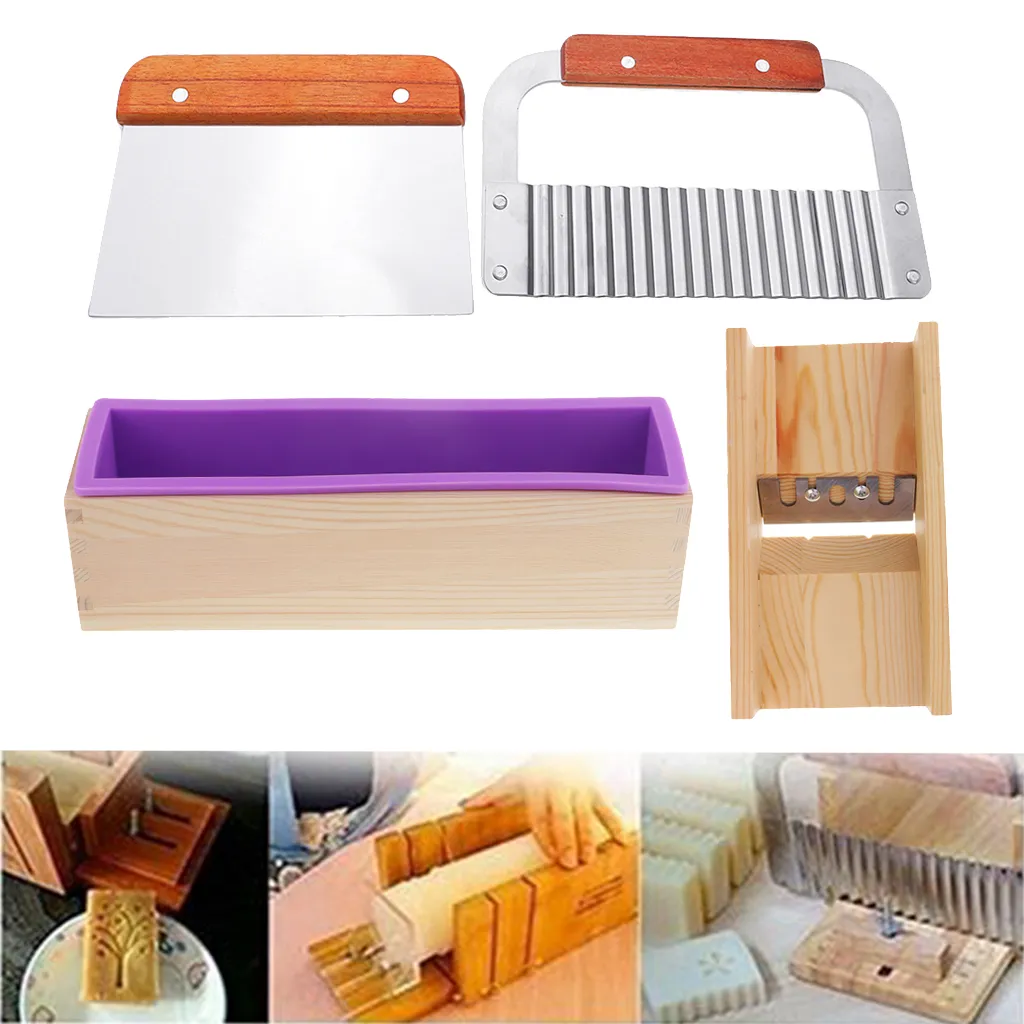 Wood Soap Making Tools Kit Silicone Mold With Wood Box, Straight & Wavy ...
