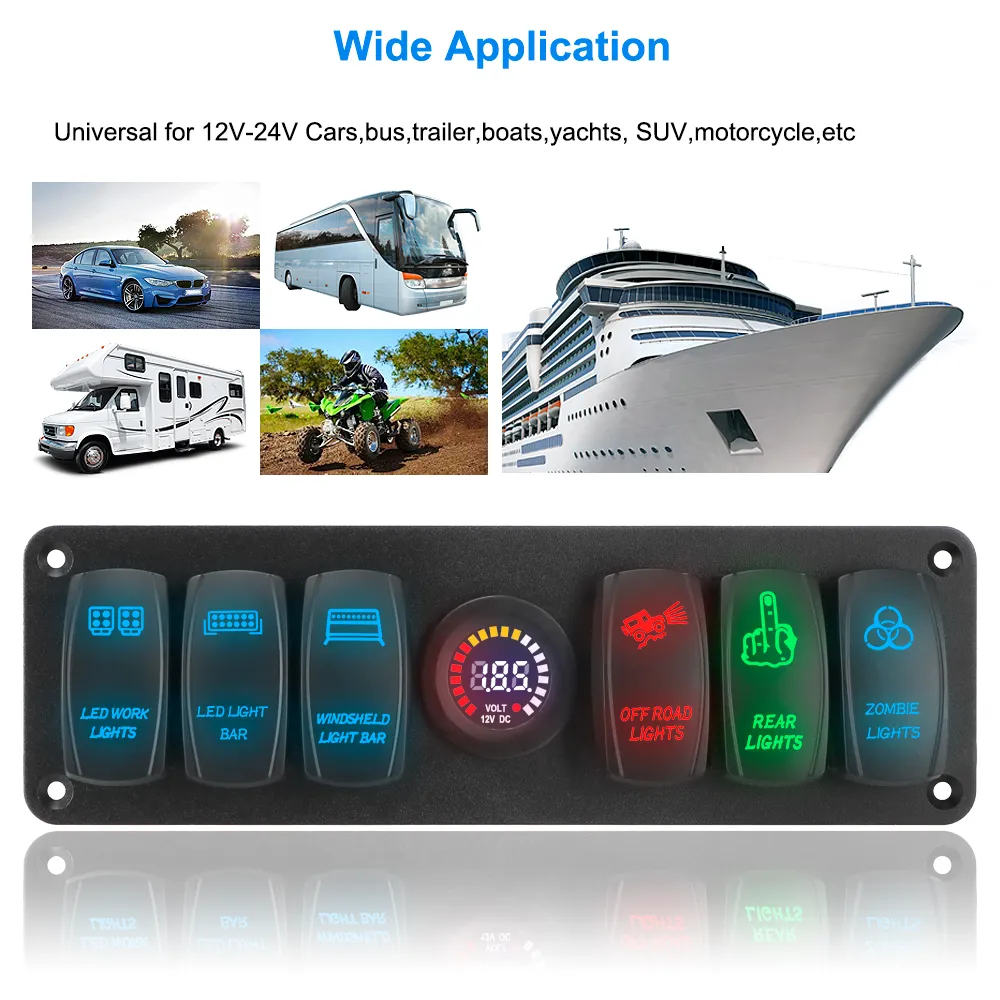 6 Gang Toggle Panel with Printed Label for 24V/12V auto light, RV, Boat ...
