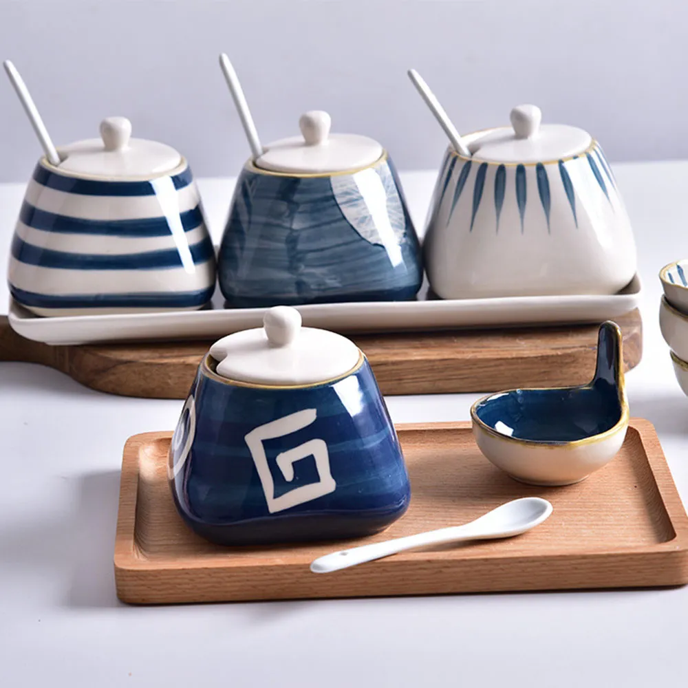Japanese Ceramic Spice Jars Set - Elegant Kitchen Condiment Organizer ...