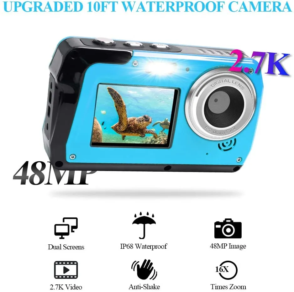 7K Underwater Camera, 48MP Waterproof Camcorder with Dual Screen TFT ...