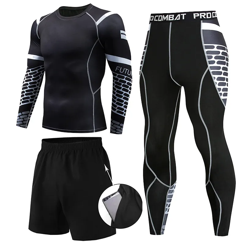 Men's MMA Rash Guard Set: 3-Piece Boxing Muay Thai Outfit - Compression ...