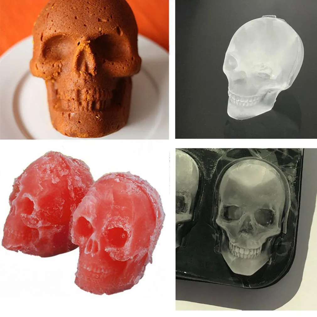 3D Skull Ice Cube Mold - Silicone Ice Maker Tray for Whiskey, Cocktails ...