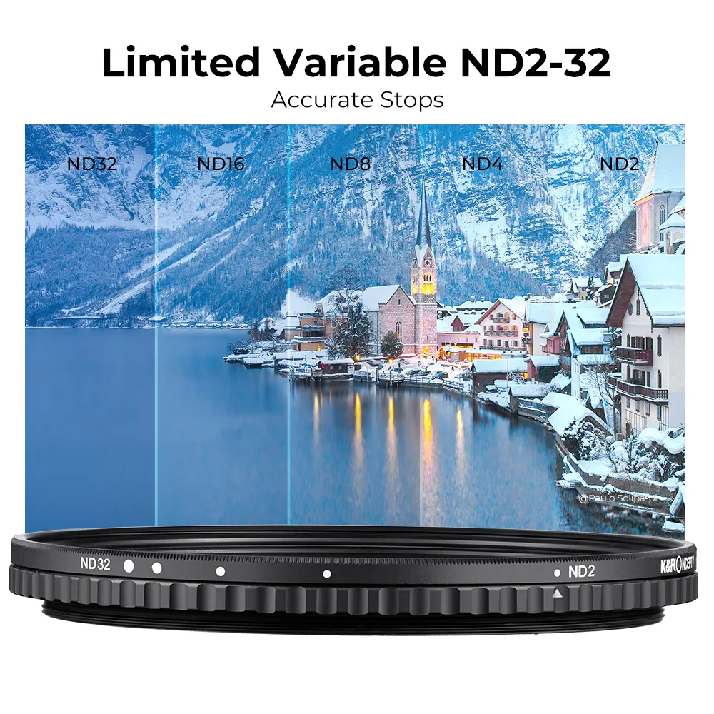 K&F Concept 52-82mm ND2-32 Fader Neutral Density Variable Filter with No X Spot for Photography ...