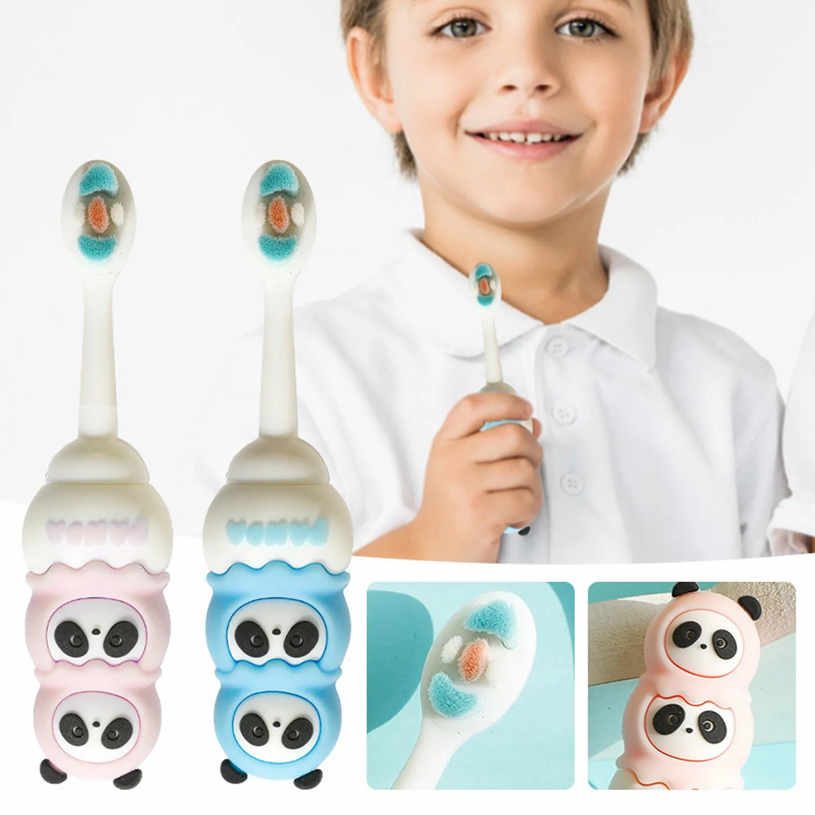 Cute Panda Handle Kids' Soft Bristles Animal Cute Toothbrush Silicone ...