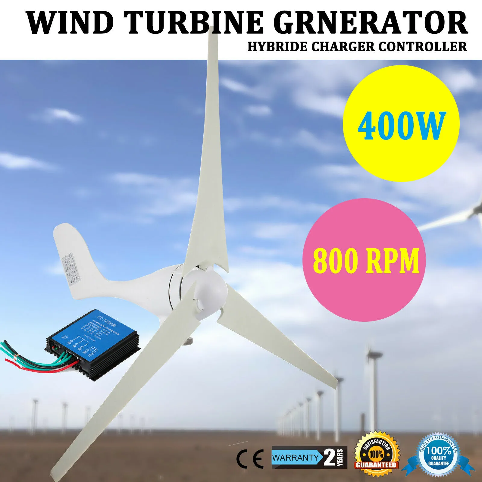 Powerful 400W Wind Turbines Generators With 3 Blades, PWM Controller ...