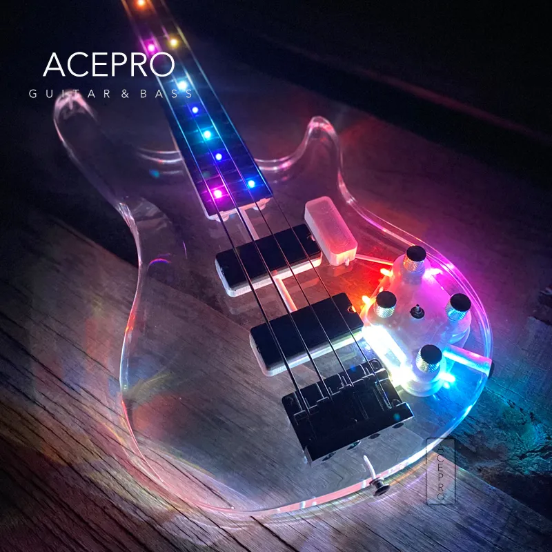 4 String LED Light Acrylic Electric Bass Guitar, Colorful Color LEDs ...