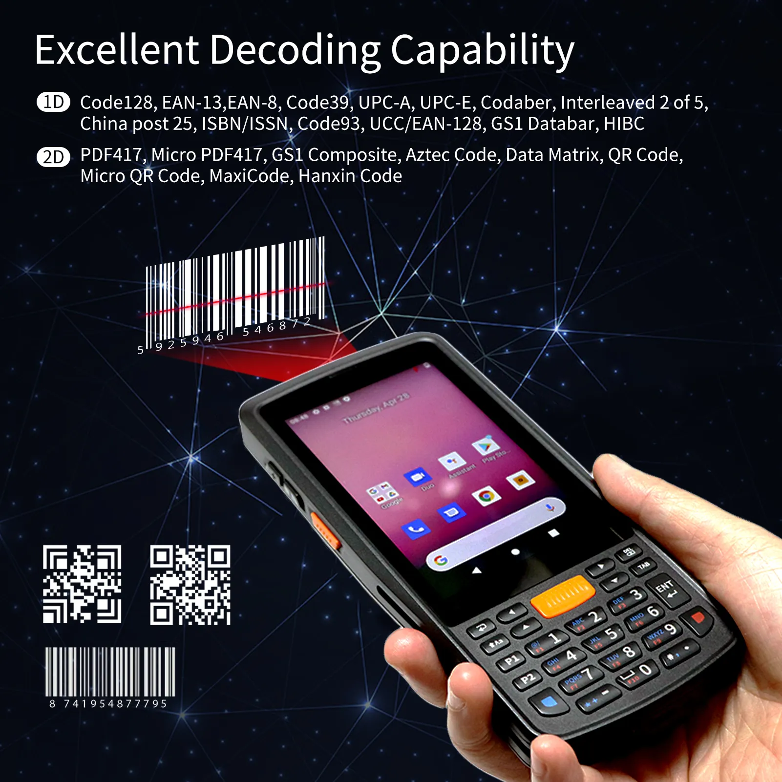Android PDA 4G Warehouse Data Collector Rugged Handheld Terminal 1D 2D ...