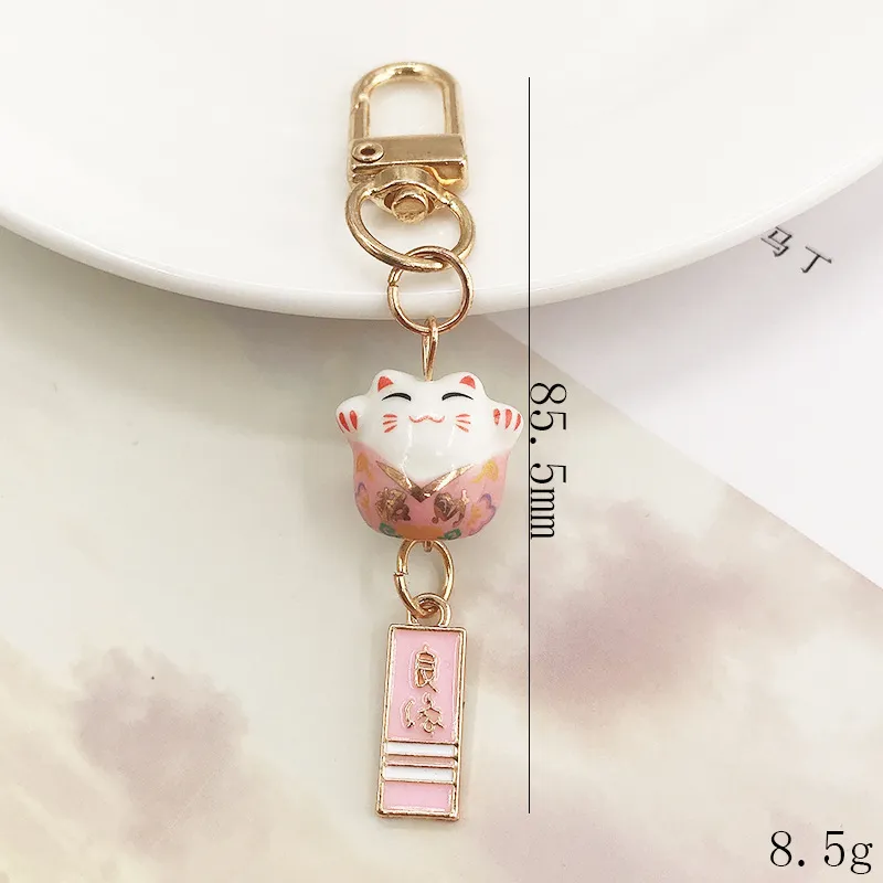 Lucky Cat Keychain - Cute Ceramic Maneki Neko Charm for Car, Bag, Keys ...