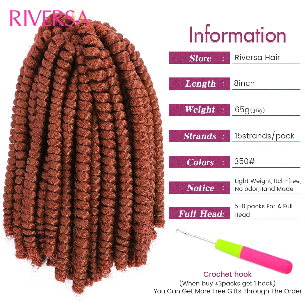 Brand 8 Inch Spring Twist Crochet Braids 350# Copper Red Synthetic ...