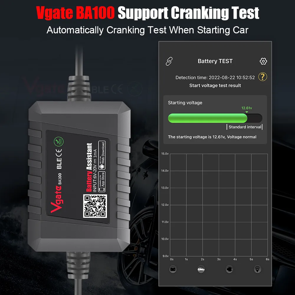 Automotive Battery Analyzer - 12V Car Battery Diagnostic Tool with ...