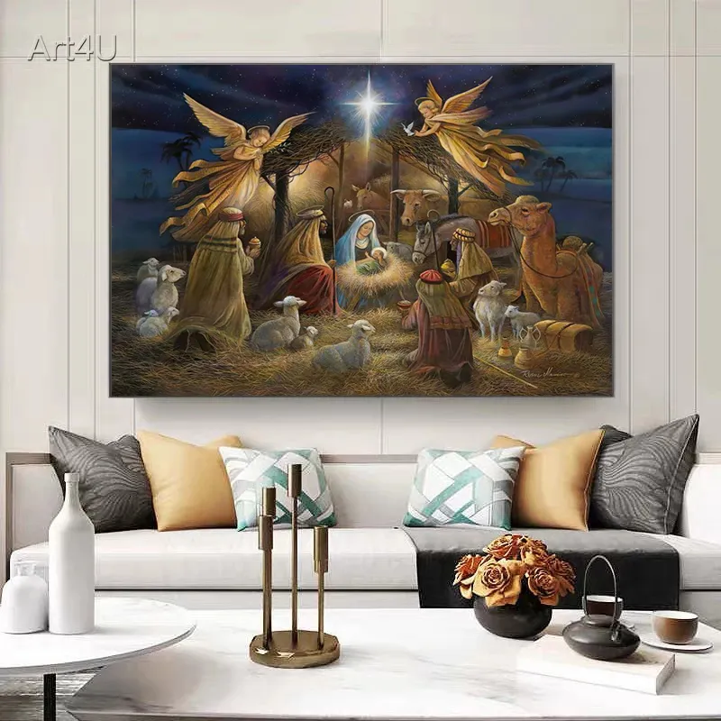 Canvas Painting Christian Artwork: Nativity Scene Posters & Prints ...