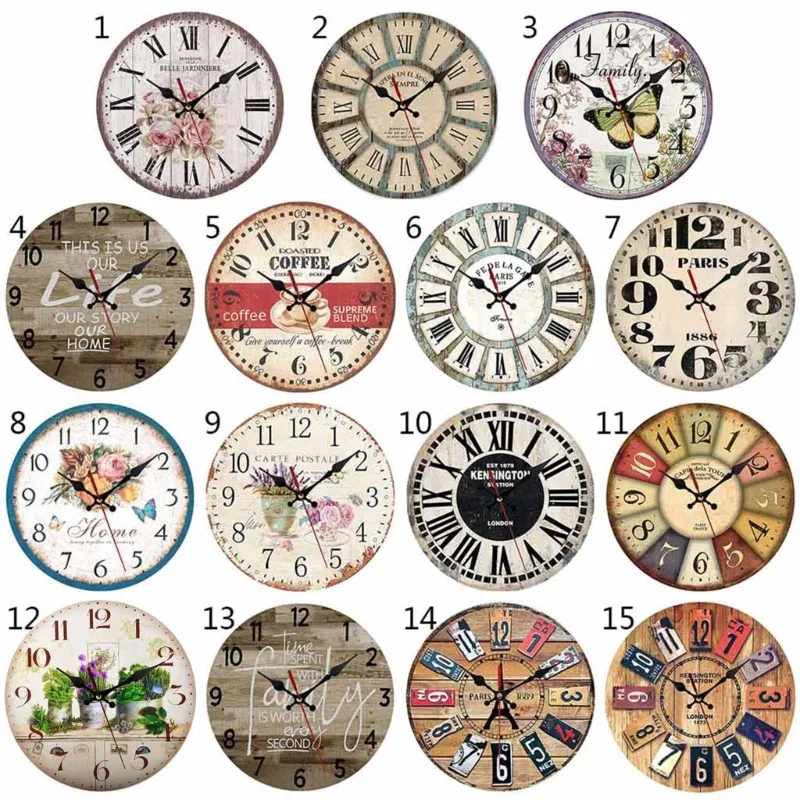 Round Wooden Wall Clock, Rustic Country Style, Vintage Non-Ticking ...