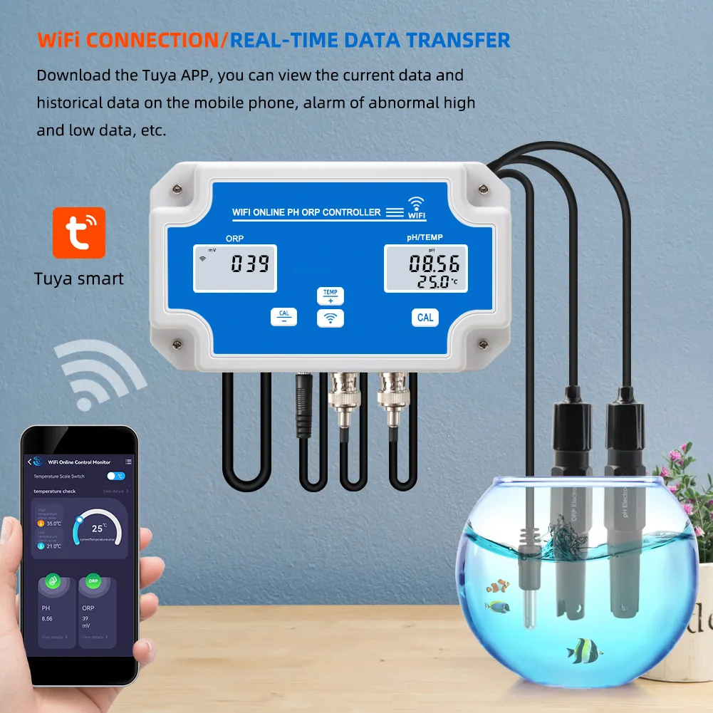 WiFi Temp PH ORP Controller Meter Water Quality Analyzer Data Logger PH ...